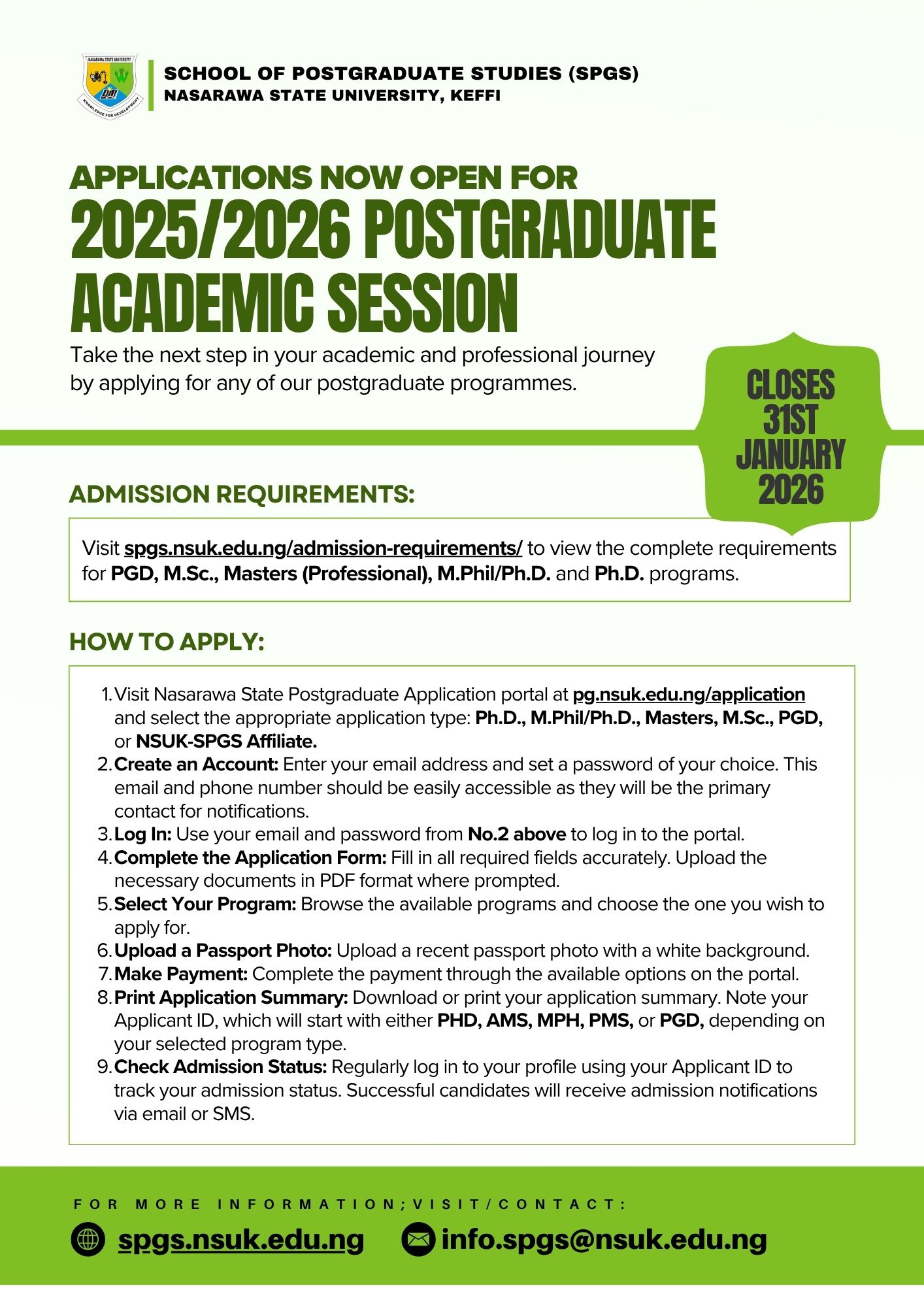 2025/2026 Admission Now Open for All Postgraduate Programmes – School ...